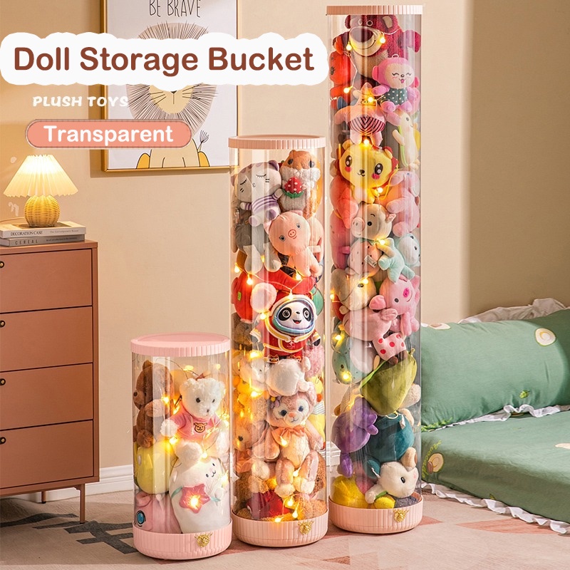 PVC Plush Doll Storage Bucket Transparent Tube Cylindrical Durable ...