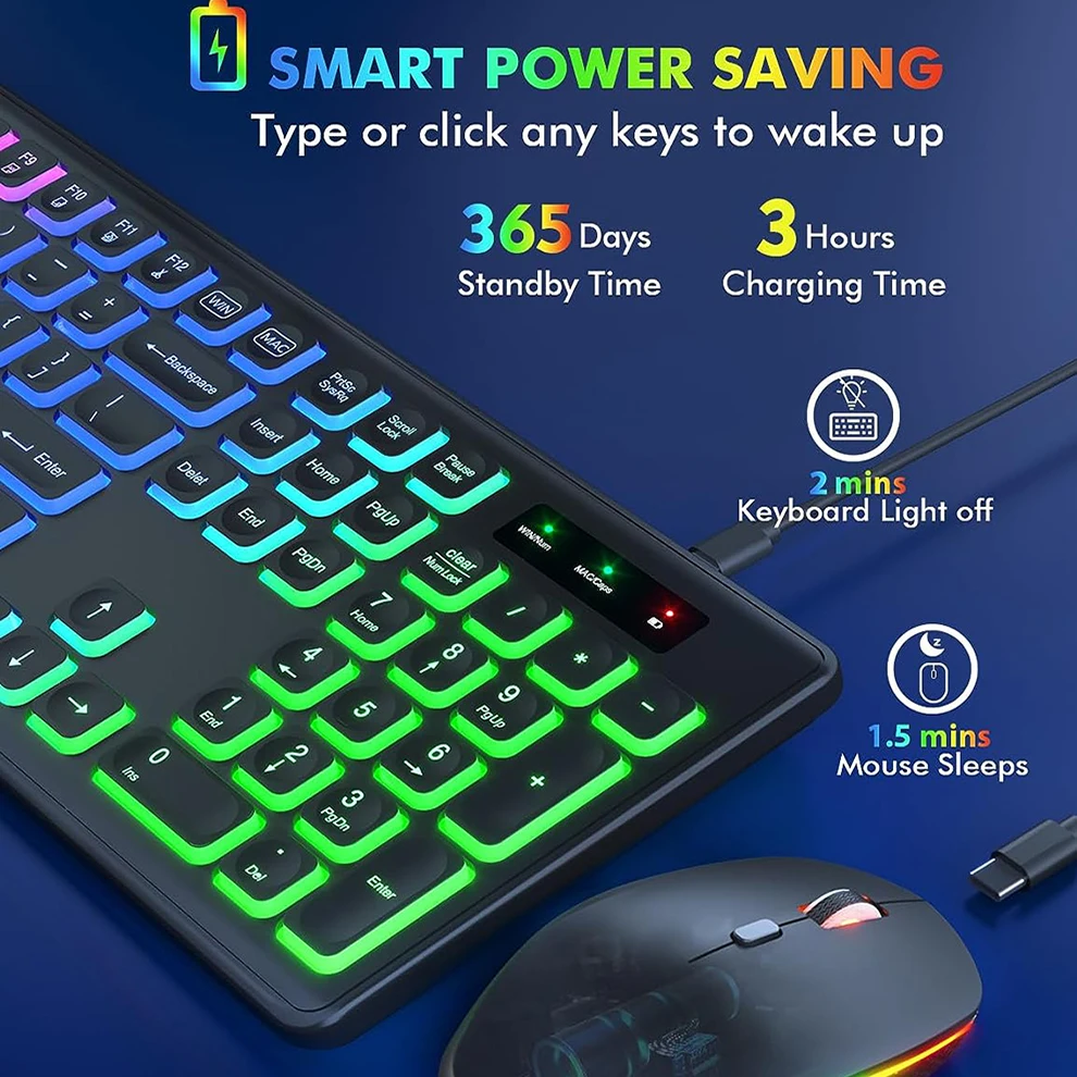 Wireless Keyboard and Mouse Combination Backlight Rechargeable Full ...