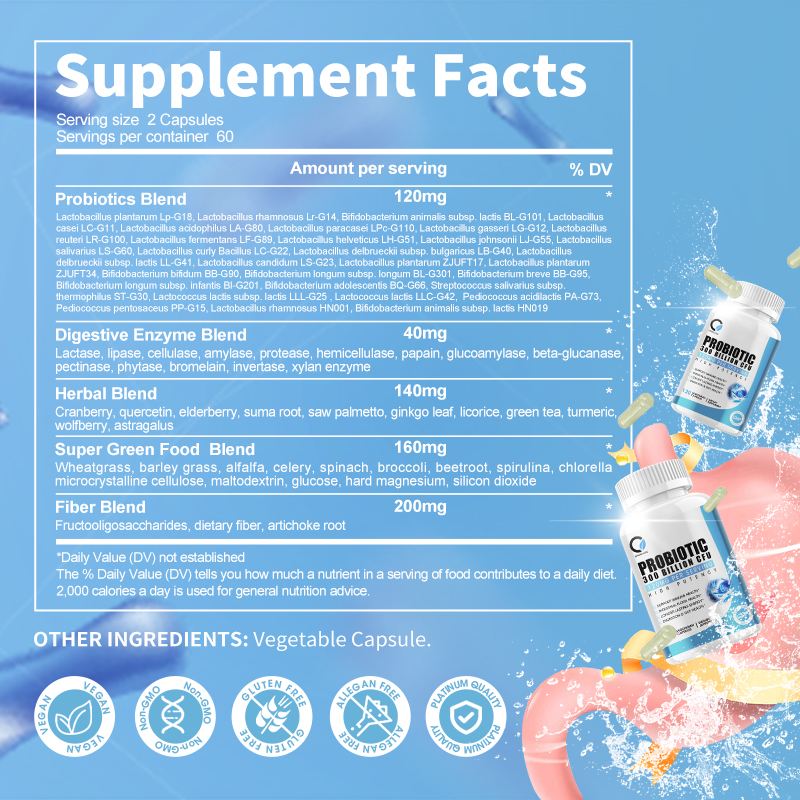 Orgeuos Probiotic 300 Billion CFU With Digestive Enzymes& 30 Probiotic ...