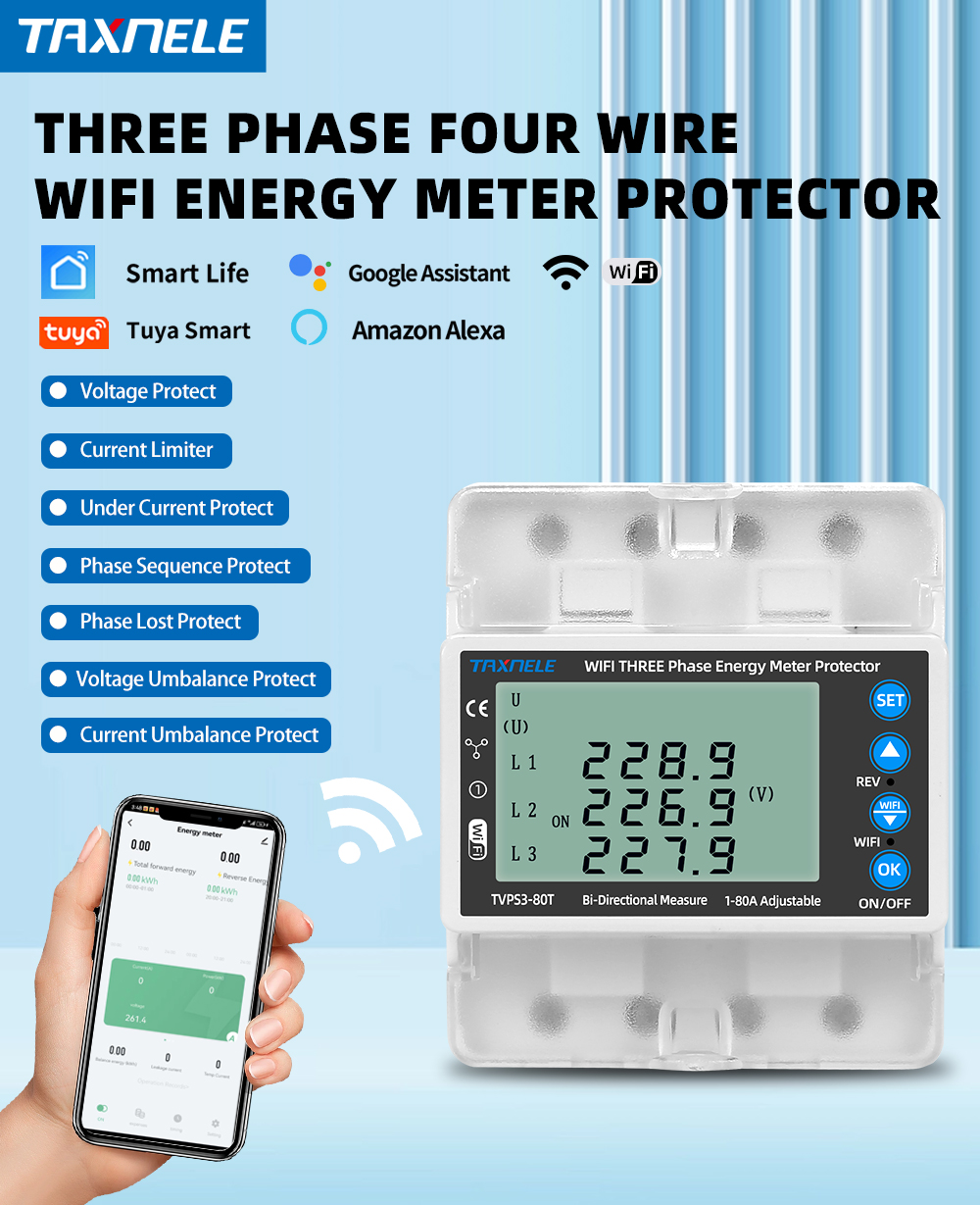 taxnele 3 Phase 380V 80A 100A Tuya WiFi Smart Bi-Directional Energy ...