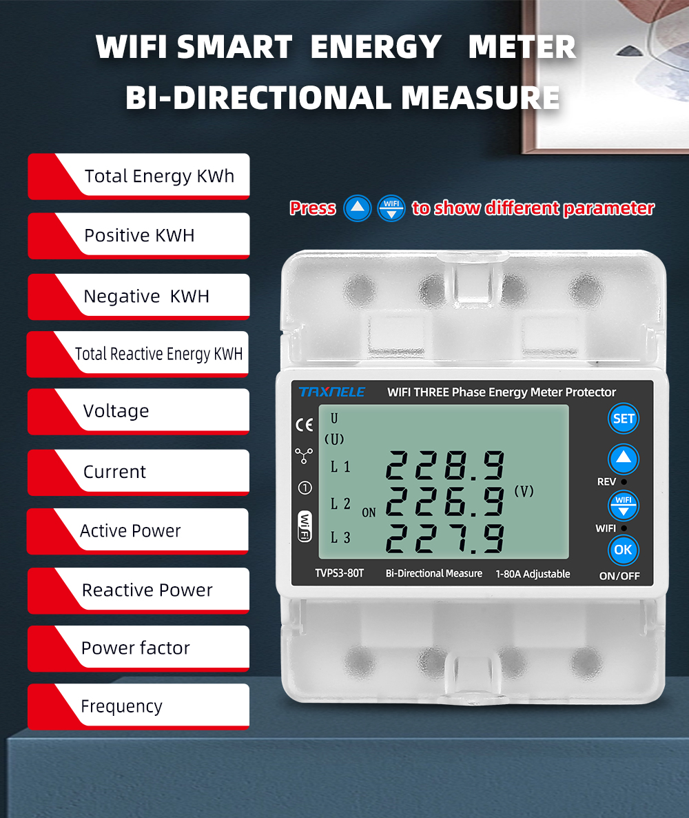 taxnele 3 Phase 380V 80A 100A Tuya WiFi Smart Bi-Directional Energy ...