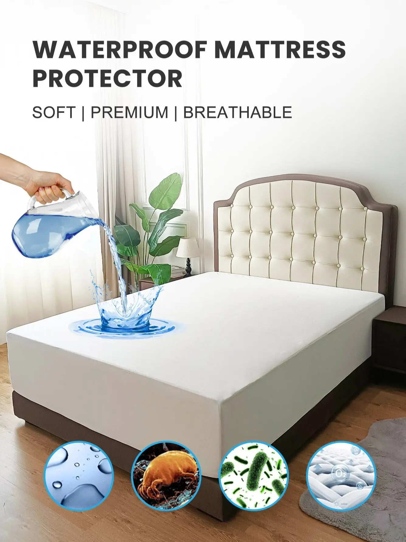 (SG STOCK) Waterproof Mattress Protector Fitted Bedsheet Bed Cover Top ...