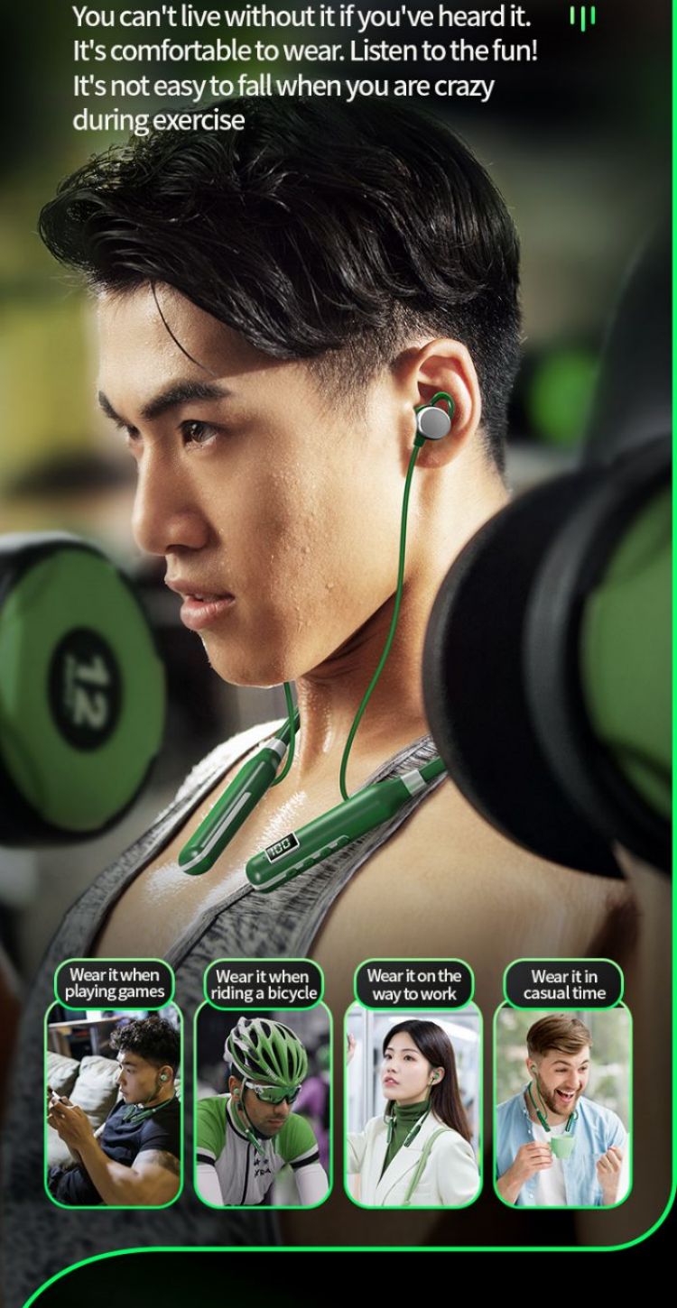 Strong Battery Neck-hanging Earbuds Gaming Wireless Bluetooth Earphone ...