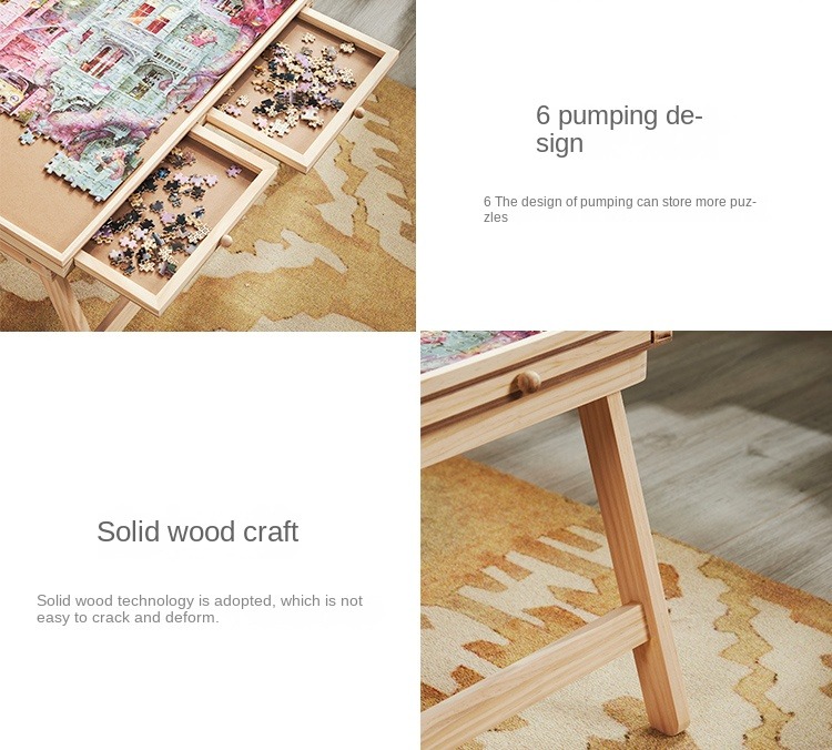 Foldable Solid wood puzzle table puzzle storage table with 6 drawers ...