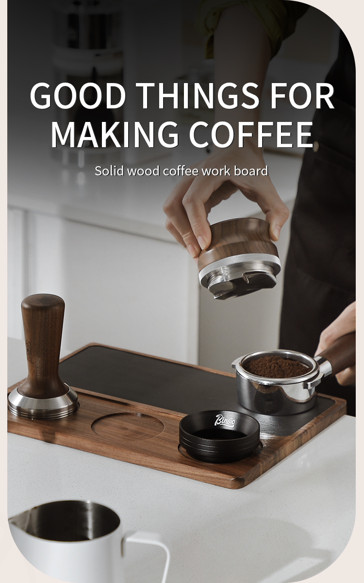 BINCOO Walnut Tamper Storage Plate Italian Tamping Hammer Set Coffee ...