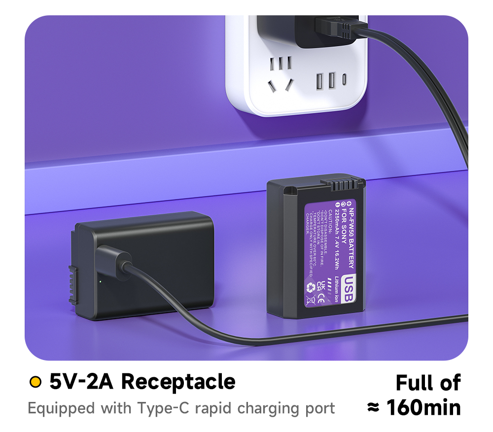 PALO NP-FW50 battery Type-C Sony camera battery A6400 A6300 A6000 A7 II ...