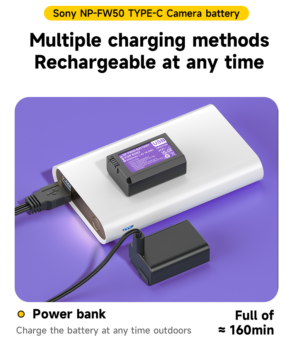 PALO NP-FW50 battery Type-C Sony camera battery A6400 A6300 A6000 A7 II ...