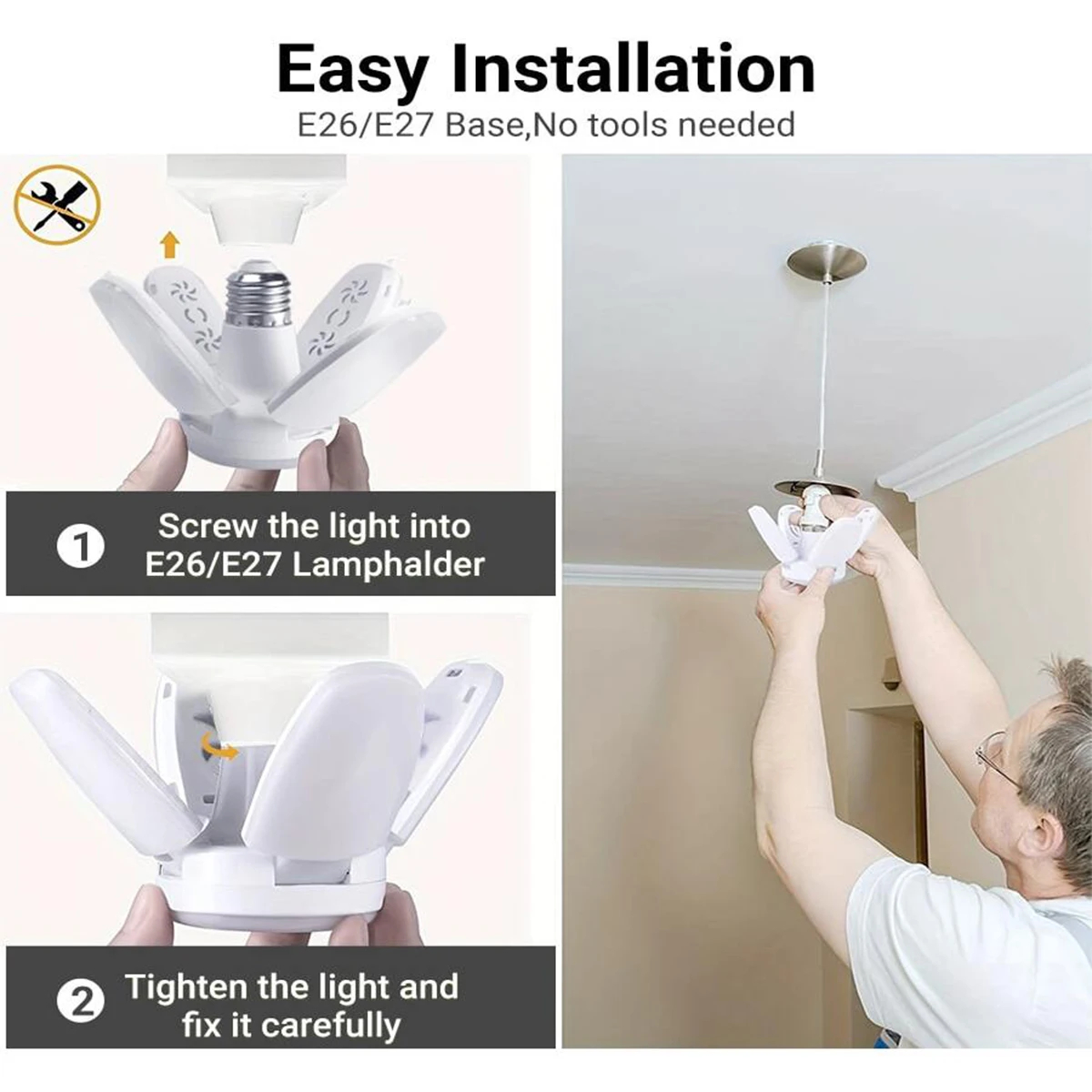 28W Foldable LED Bulb E27 Fan Blade LED Lamp AC 220V 110V Bombilla ...