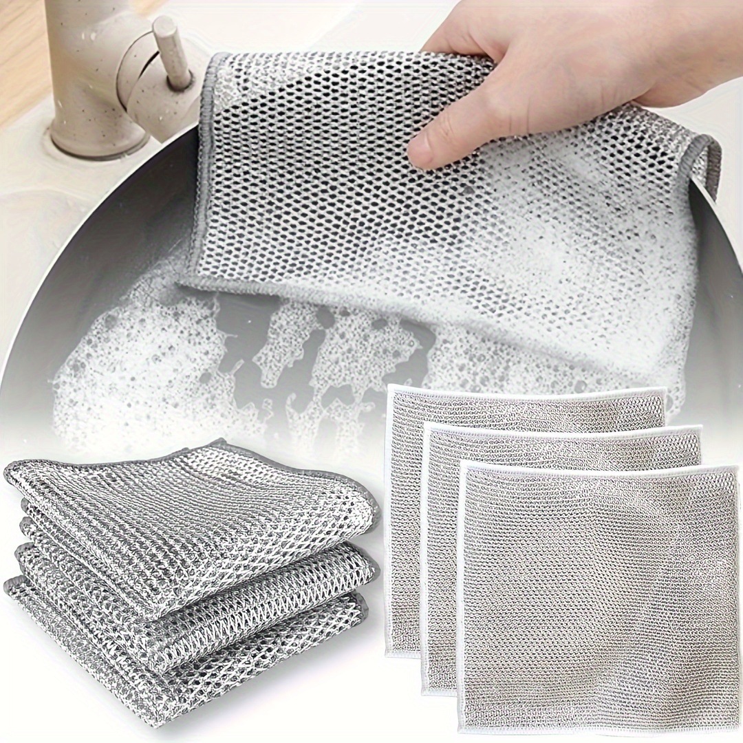 5/10Pcs Stainless Steel Scrubbing Cloths - Non-Scratch, Quick-Dry ...