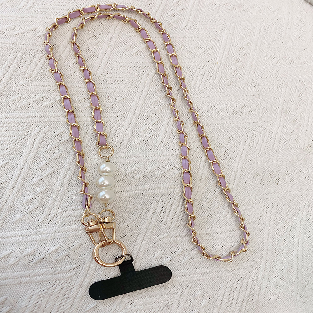 Diagonal Pearl Leather Card Chain Mobile Phone Lanyard INS Long Style ...