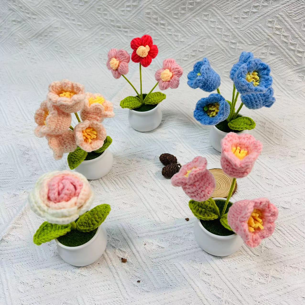 1 Piece/5 Piece Set Colorful Hand-Knitted Potted Plant Home Decoration ...
