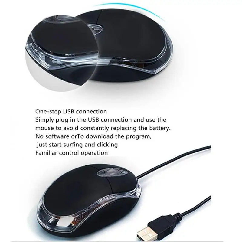 1Pc Wired USB Optical 3-Button Mouse 1000 DPI Wired Mouse For Home ...
