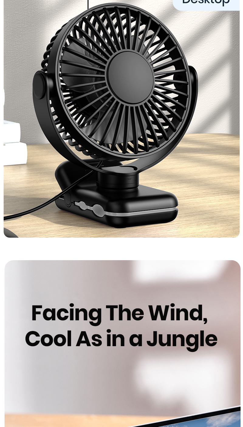 TOPK Clip-on Fan [USB Powered] 720° Rotation 3 Speed Modes Strong Wind ...