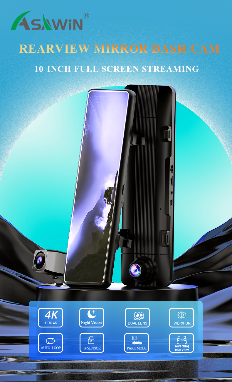 Asawin H109 4K WIFI Rear View Mirror Dashcam GPS ADAS Front And Back For Car DVR Camera Dual ...