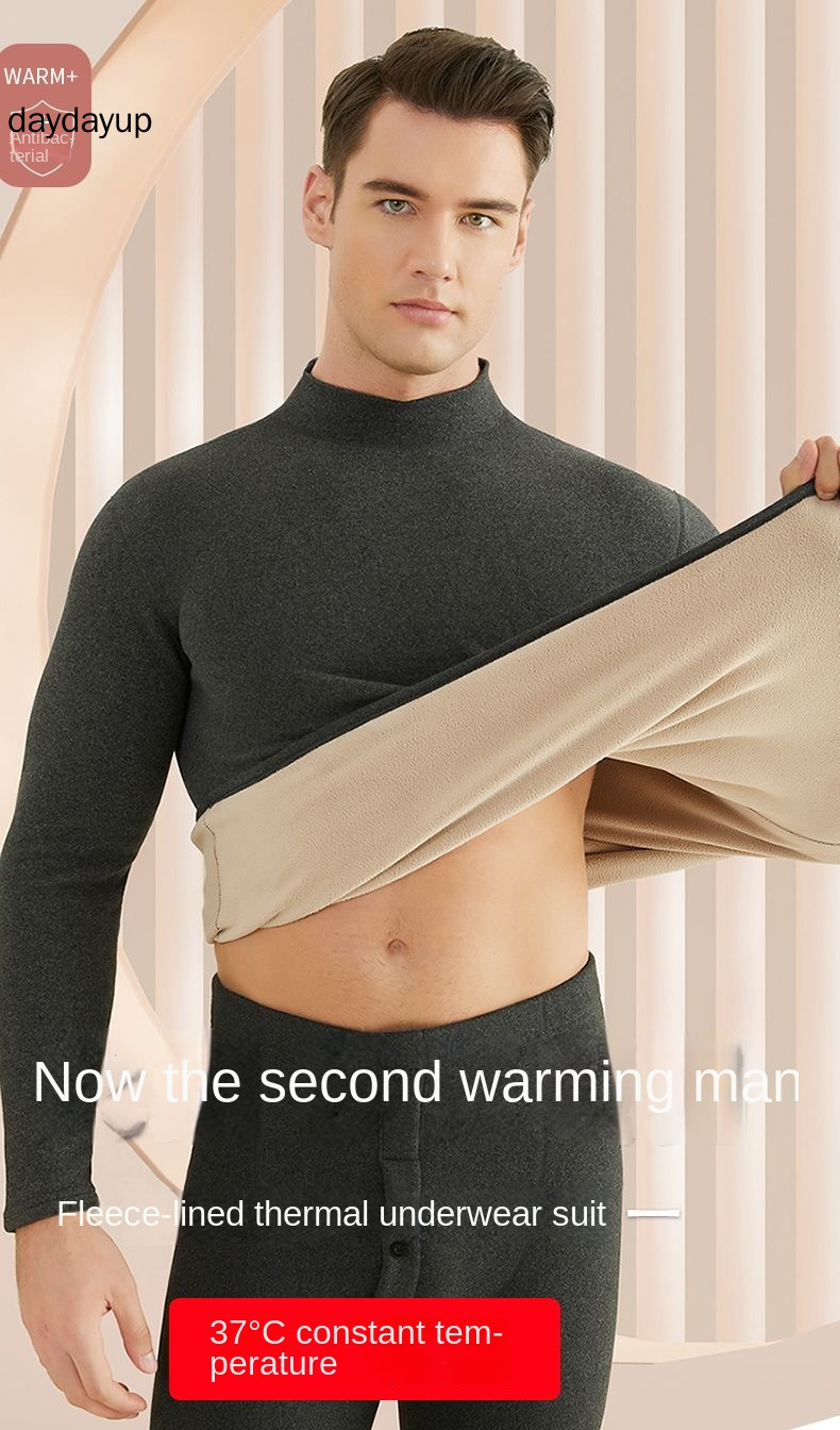 High Neck Warm Underwear Men Thermal Wear Set Berber Fleece Thickened ...