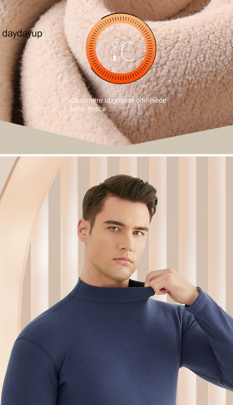 High Neck Warm Underwear Men Thermal Wear Set Berber Fleece Thickened ...