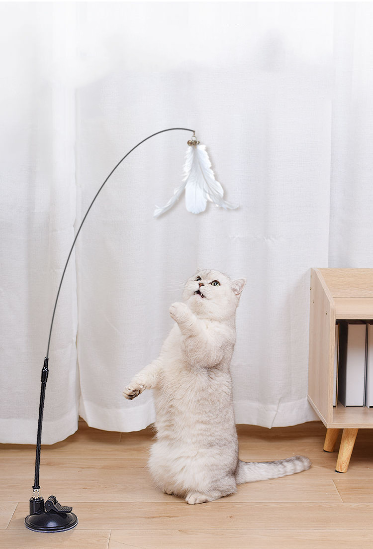 Strong suction cup cat teaser with bell long rod detachable cat self ...