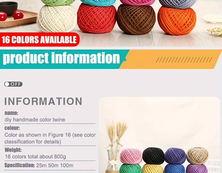 Color Hemp Rope 2mm DIY Handmade Retro Style Photo Clip Jute Rope 25m ...