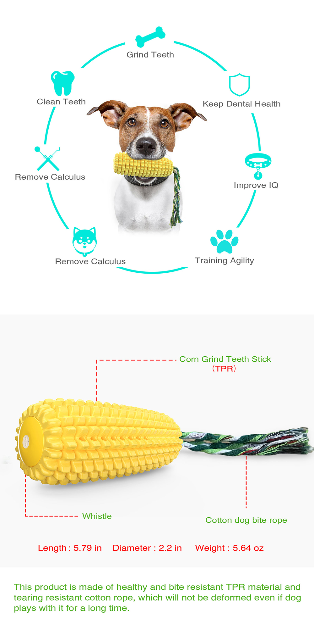Pet Voice Corn Toy with Rope Interactive Teeth Cleaning Molar Corn Cob ...