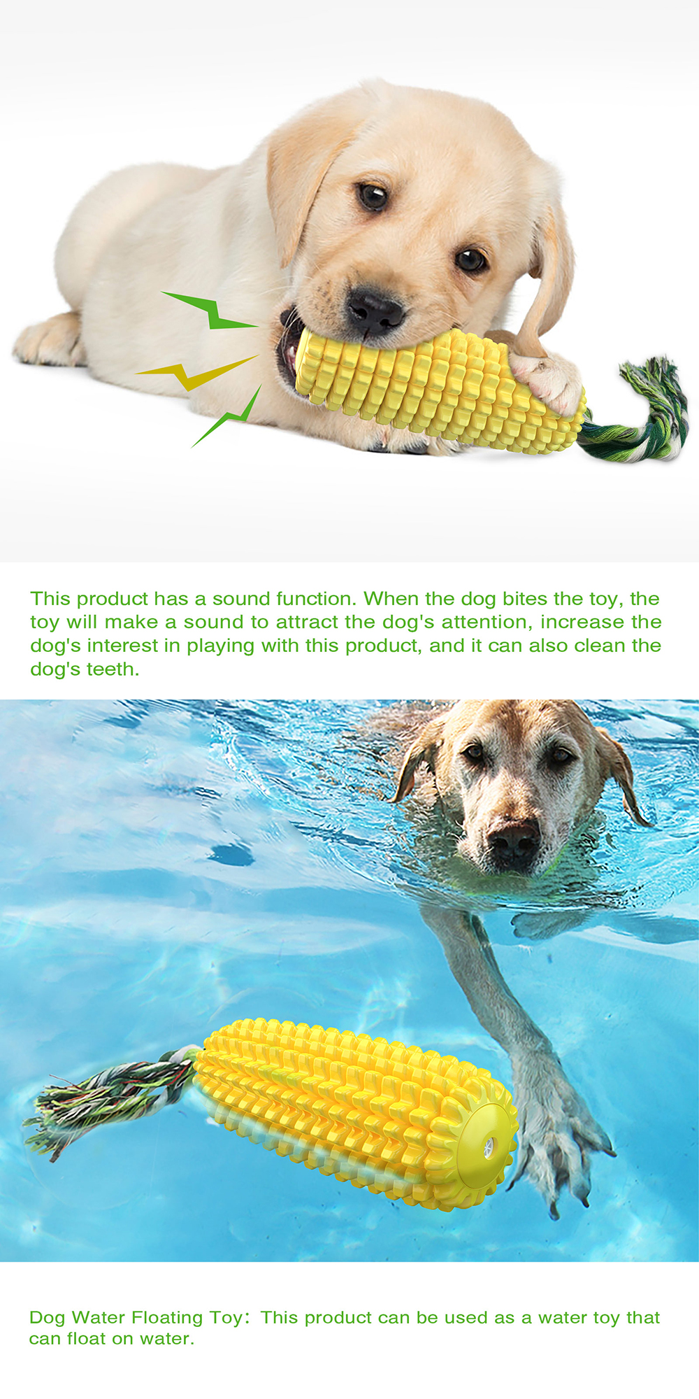Pet Voice Corn Toy with Rope Interactive Teeth Cleaning Molar Corn Cob ...