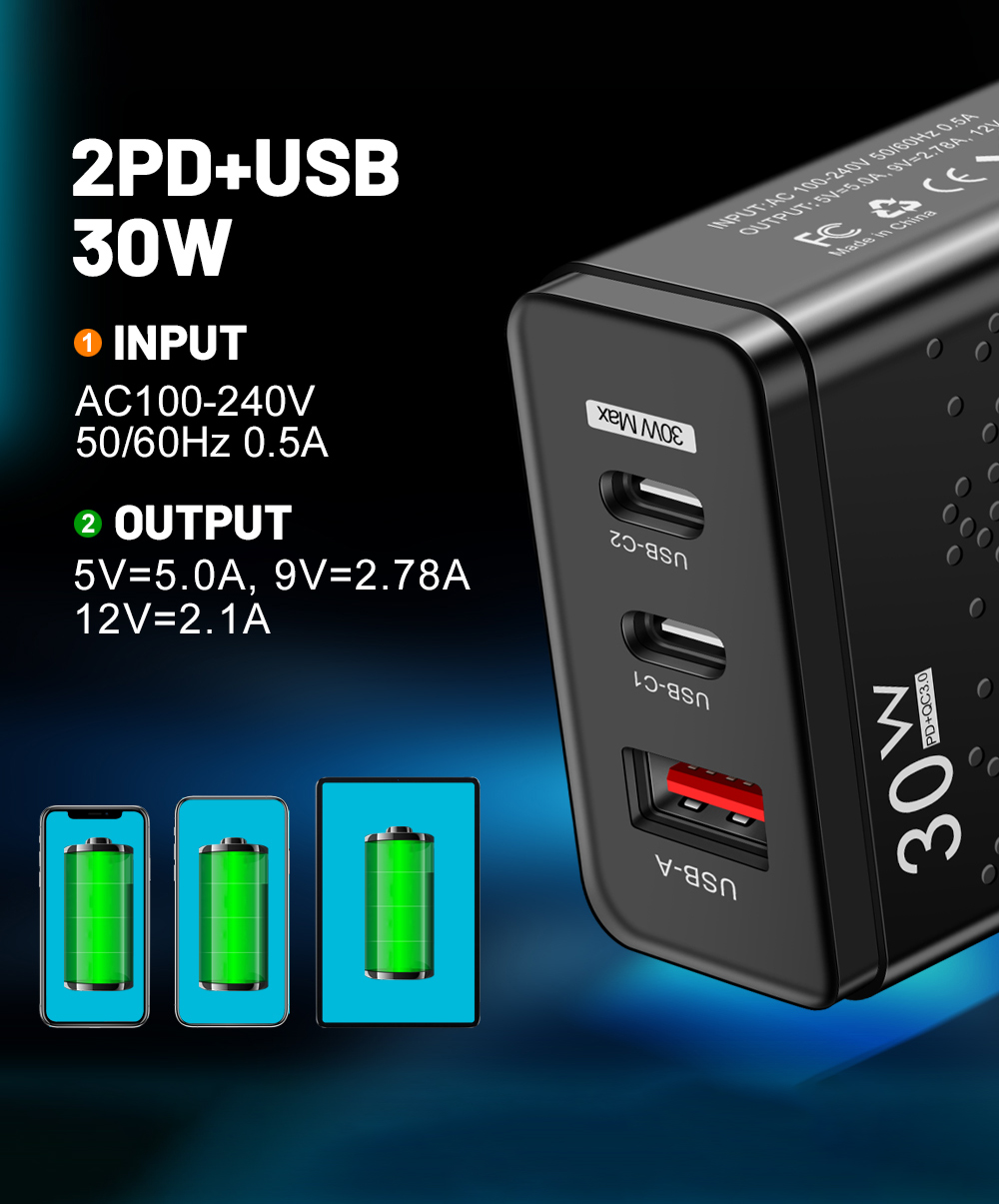 30W USB C Charger PD USB Type C Charger Fast Charging For Xiaomi ...