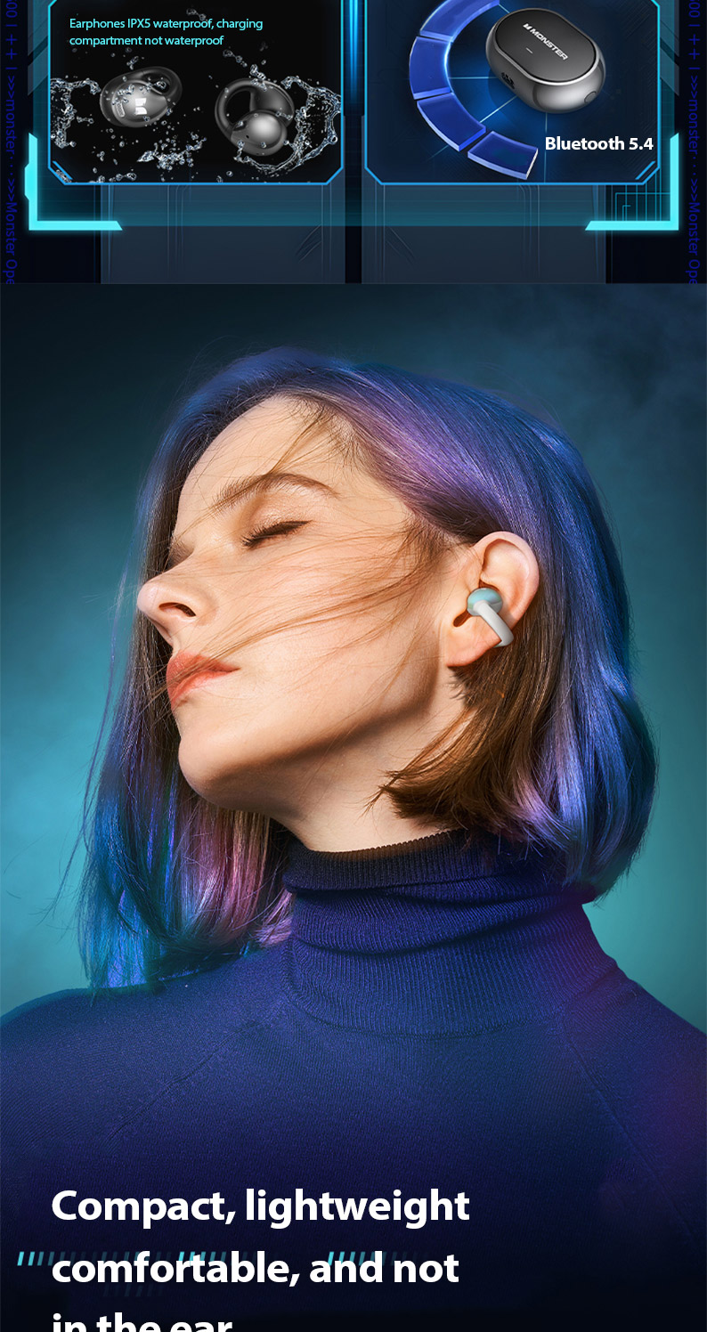 Monster AC600 Open Ear Bone Conduction Wireless Noise-Cancelling ...