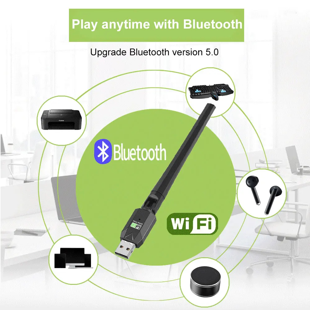 600Mbps USB WiFi Bluetooth Adapter 2in1 Network Card Dual Band 2.4G ...