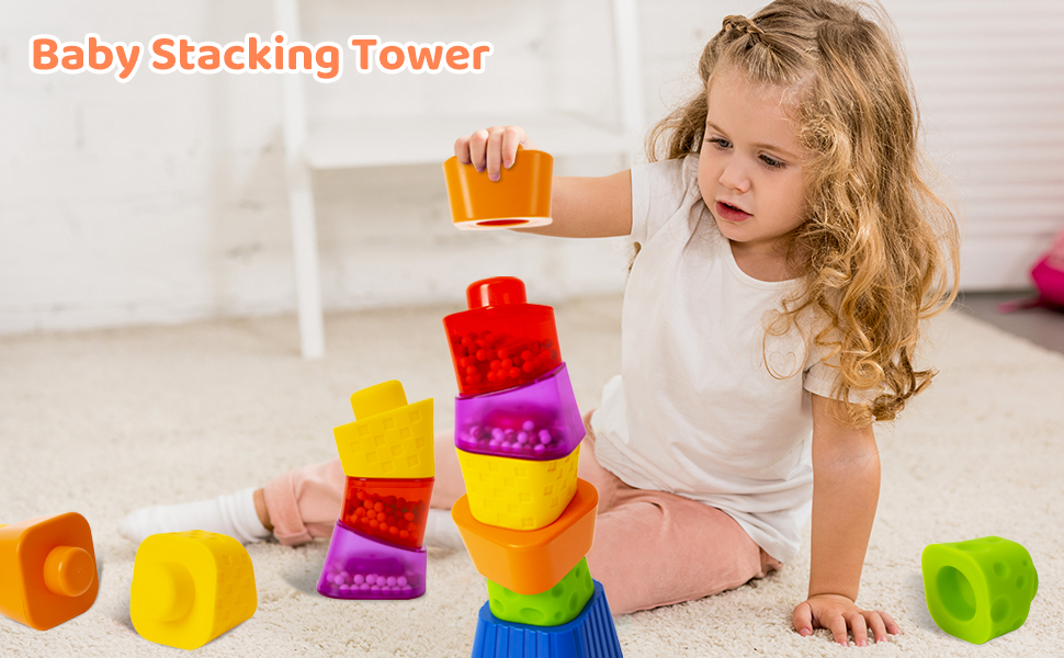 Stacking Building Blocks, Montessori Colorful Blocks Toy, Square ...