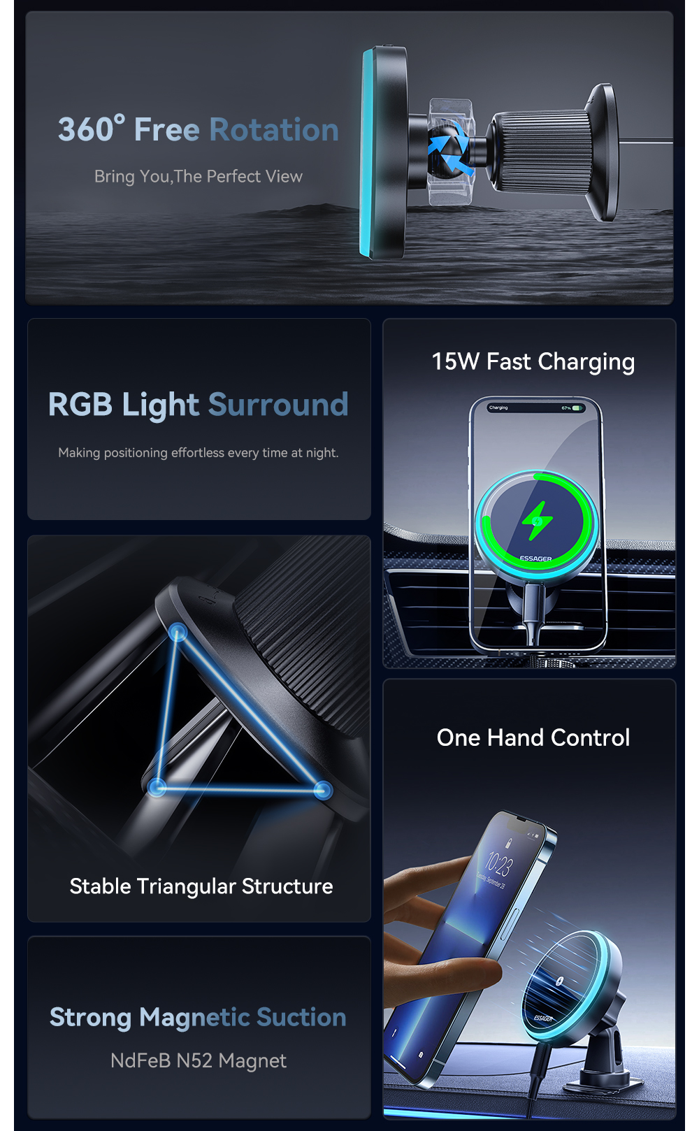 Essager 15W Magnetic wireless charging car holder magnetic adsorption ...