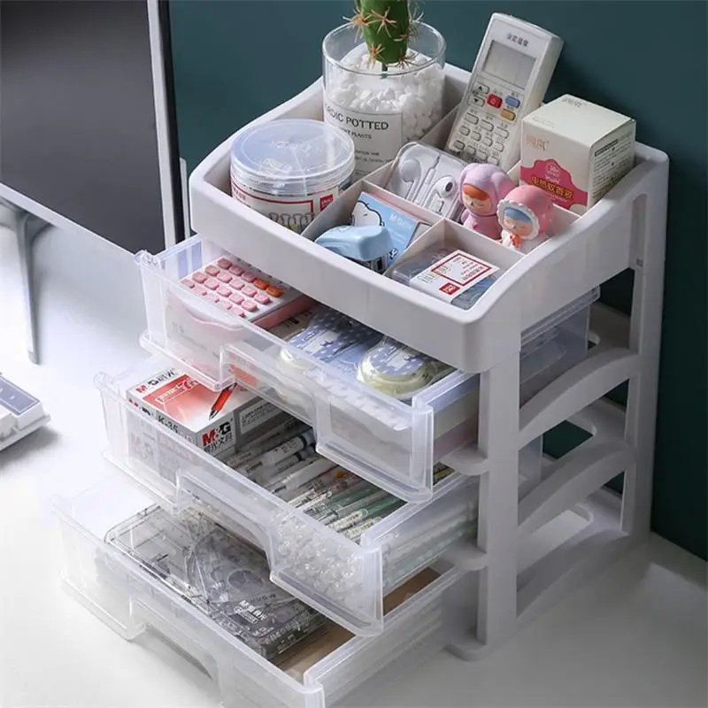1pc Transparent Plastic Four Layer Three Drawer Desktop Drawer Style ...
