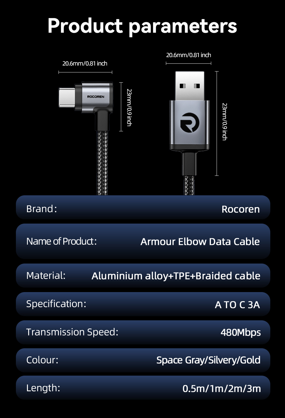 Rocoren USB to Type C Cable 3A 90 Degree Elbow Fast Charging Gaming ...