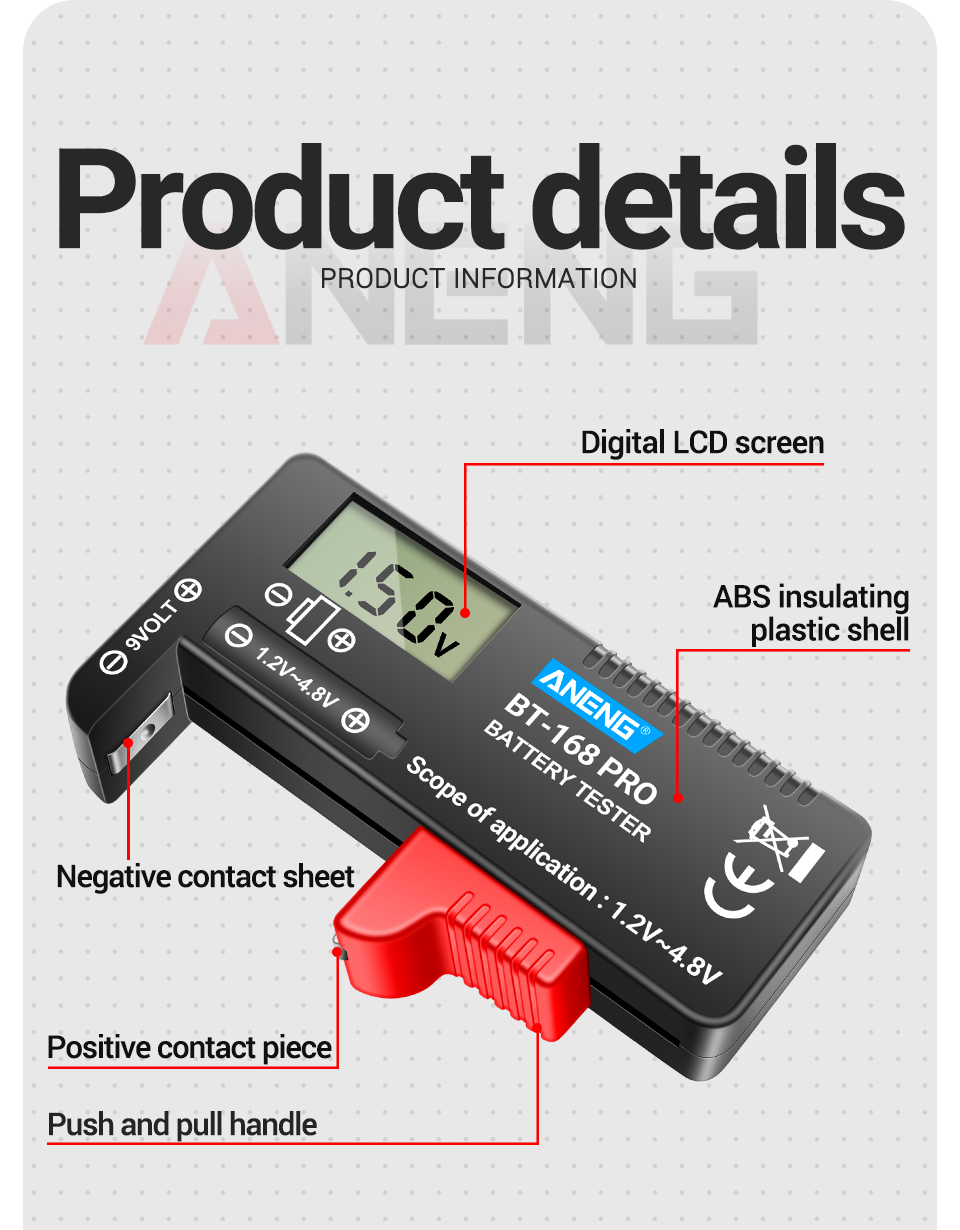 ANENG BT-168 POR Digital Lithium Battery Capacity Tester Checkered load ...