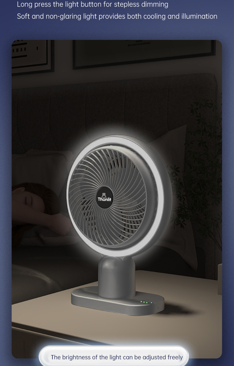Thunlit Small Desk Fan Stylish Gray Desktop Fill Light Fan USB Charging ...