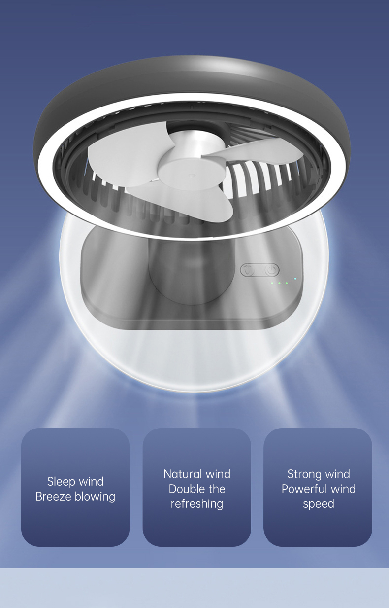 Thunlit Small Desk Fan Stylish Gray Desktop Fill Light Fan USB Charging ...