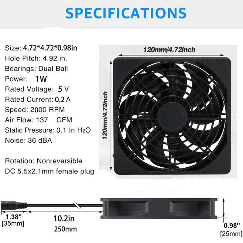 120mm 5V USB Powered PC Router Fans High Cooling Fan for Router Modem ...