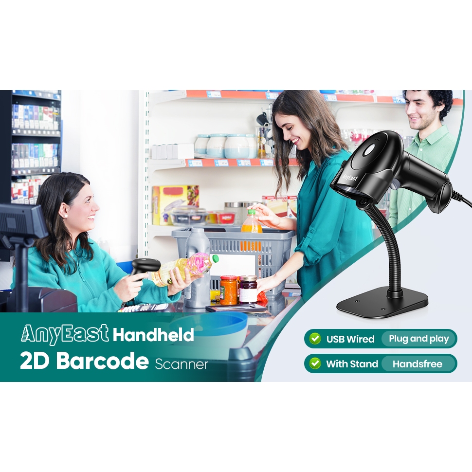 Anyeast Barcode Scanner with Stand USB Wired Inventory 2D 1D QR Code ...