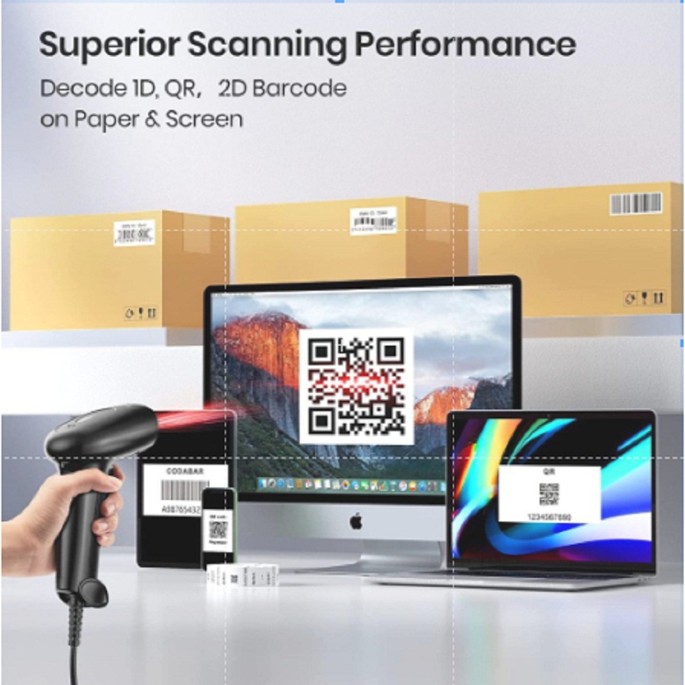 Anyeast Barcode Scanner with Stand USB Wired Inventory 2D 1D QR Code ...