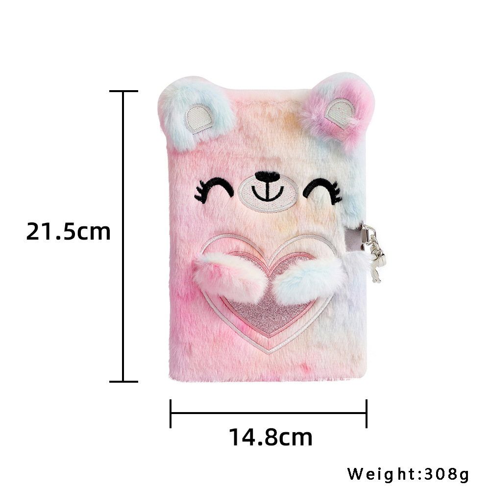 Children Cartoon Bear Lock Plush Notebook Student A5 Diary Cute ...