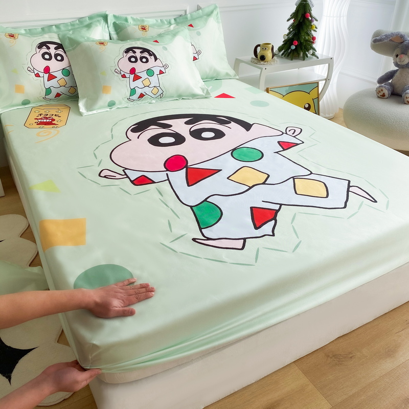 3 IN 1 Cartoon Style Ice Silk Fitted Sheet Pillowcase Set Cute Kuromi ...
