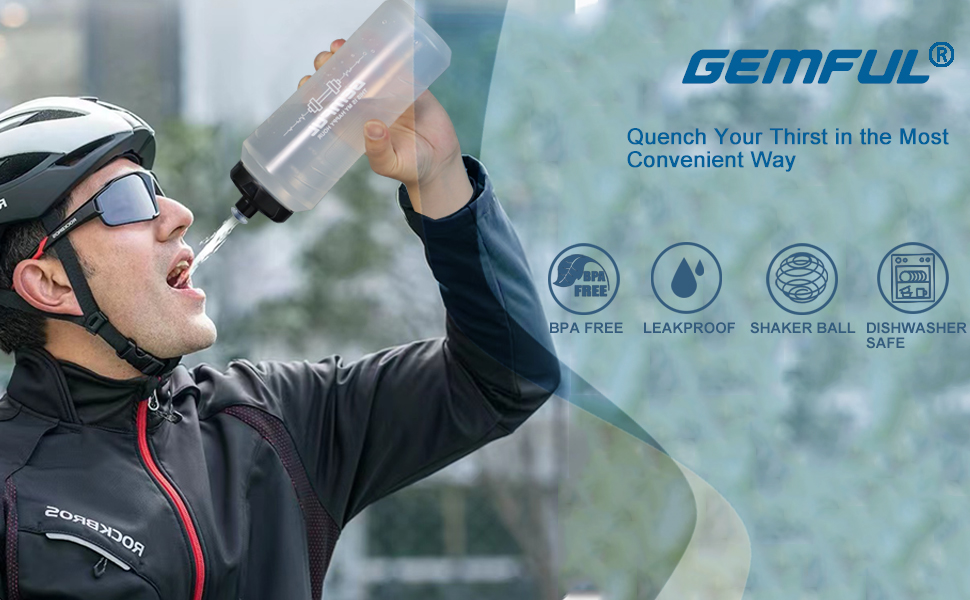 GEMFUL 1 Liter Squeeze Water Bottle Leakproof BPA-Free Sport Drinkings ...
