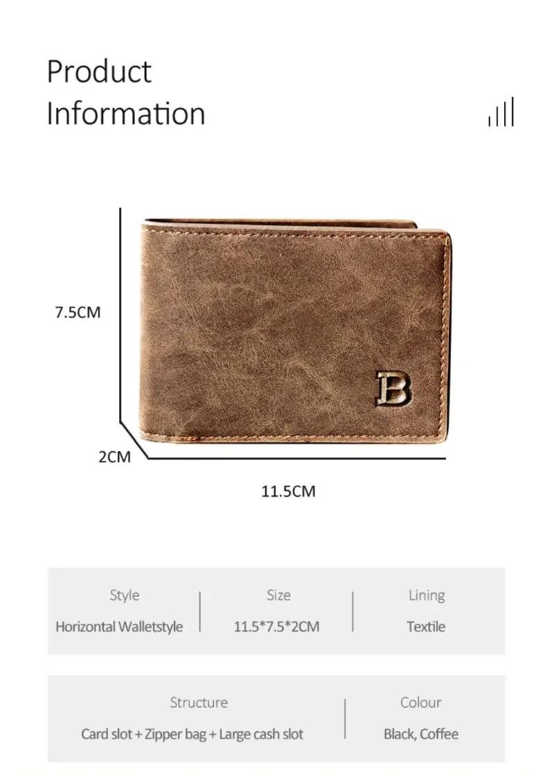 Men Short Wallet with Zipper Coin Pocket Fashion Soft Leather Men ...