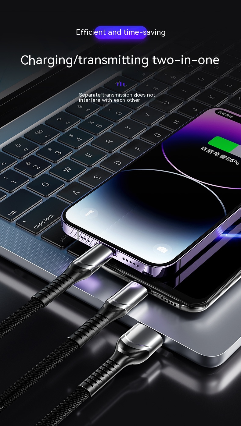 200W Super Fast Charging Cable 3 In 1 Zinc alloy Data Cable For i os ...