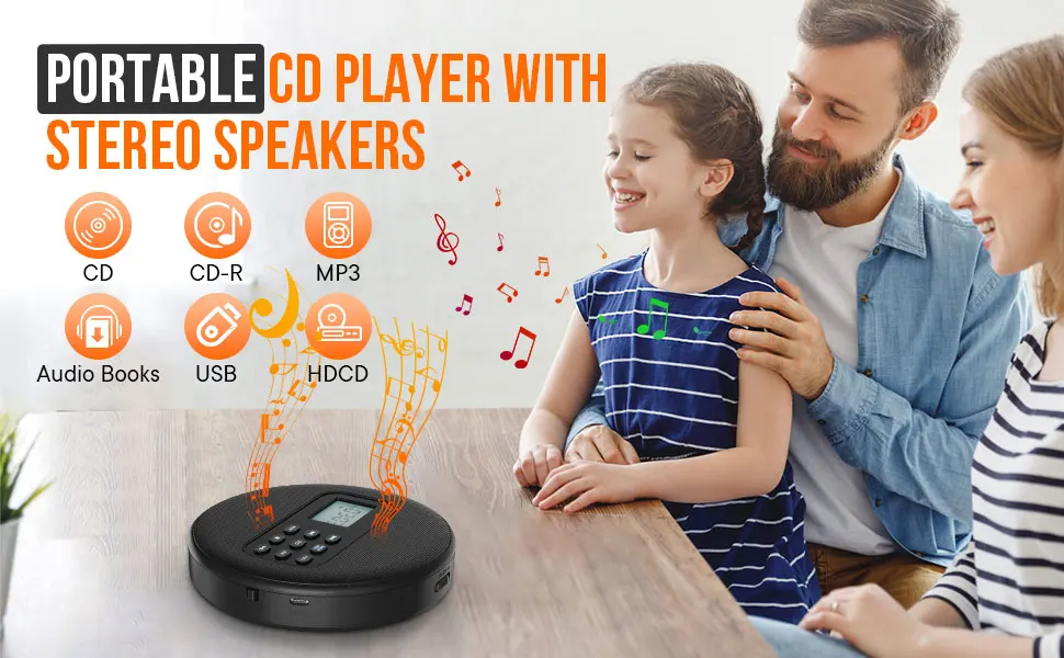 Kuephom Portable CD Player with Speakers Rechargeable walkman cd player ...