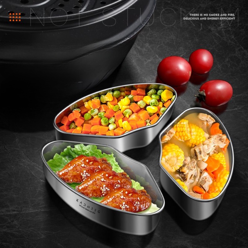 3pcs 304 stainless steel fan-shaped steaming tray Round rice cooker ...