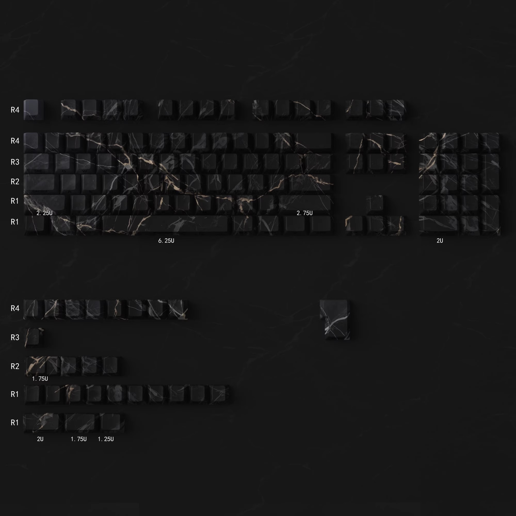 131Keys Marble Black/Pink/Green Side Engraved Shine Through Keycap ...