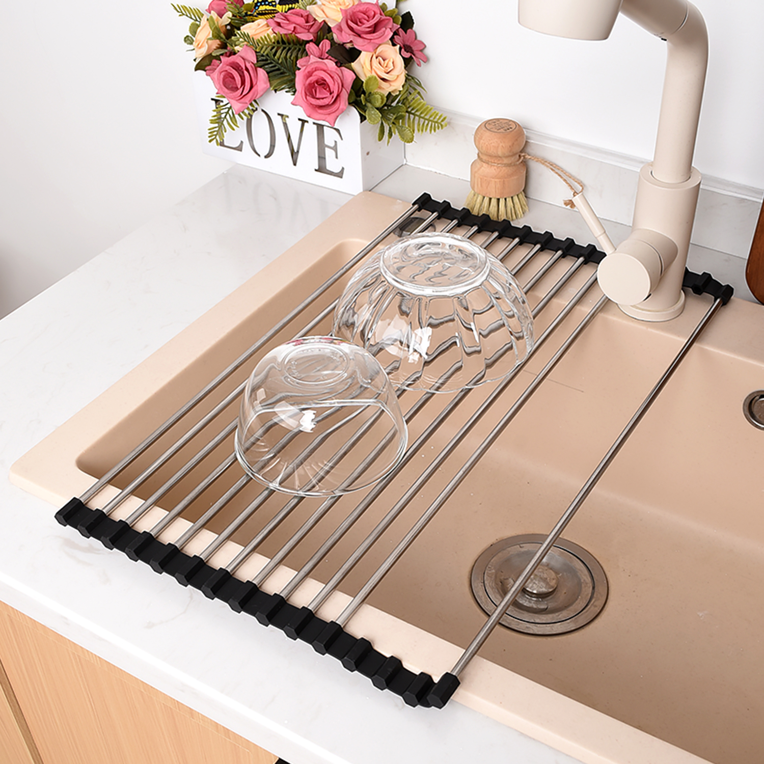 1pc Stainless Steel Sink Rack Drain Rack Roll-Up Dish Drying Rack ...
