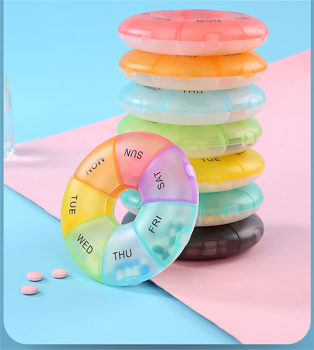 Portable Round Pill Case 7 Days Weekly Tablet Candy Box Plastic Storage ...