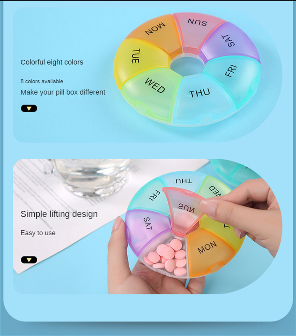 Portable Round Pill Case 7 Days Weekly Tablet Candy Box Plastic Storage ...