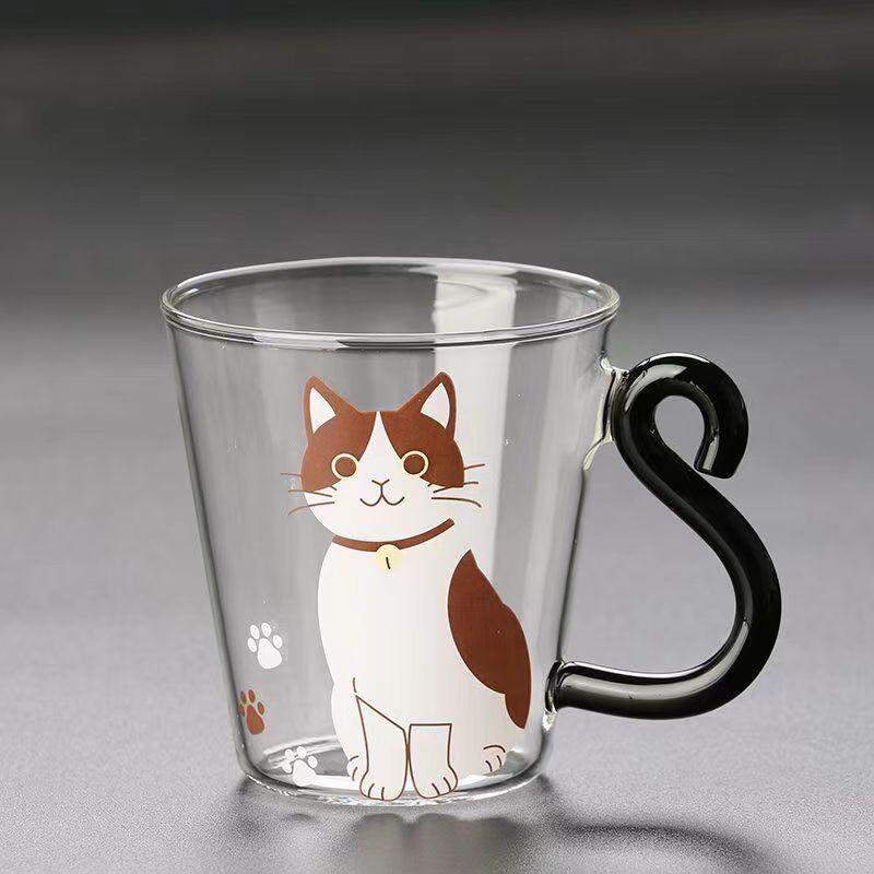 One glass Cat Cup Heat-Resistant Cold-Resistant Creative Mug Novelty ...