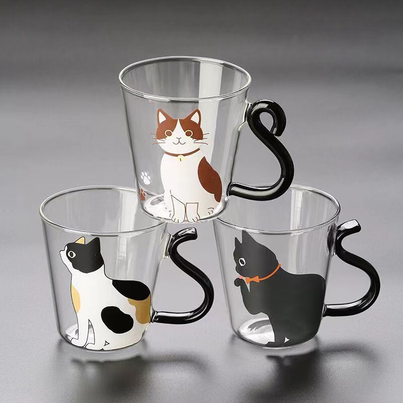 One glass Cat Cup Heat-Resistant Cold-Resistant Creative Mug Novelty ...